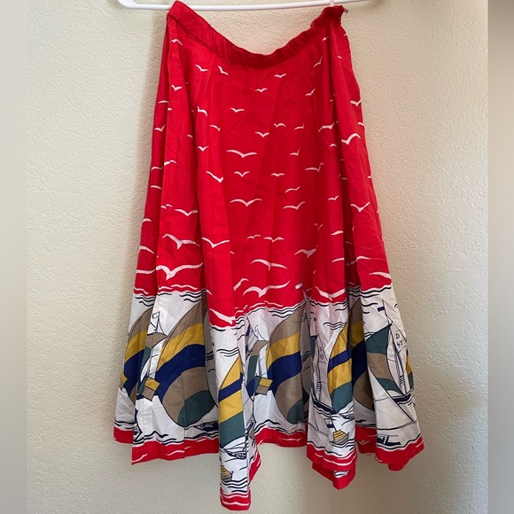 Skirts | Vintage 195s 1960s Red Swing Skirt With Sailing Pattern | Poshmark